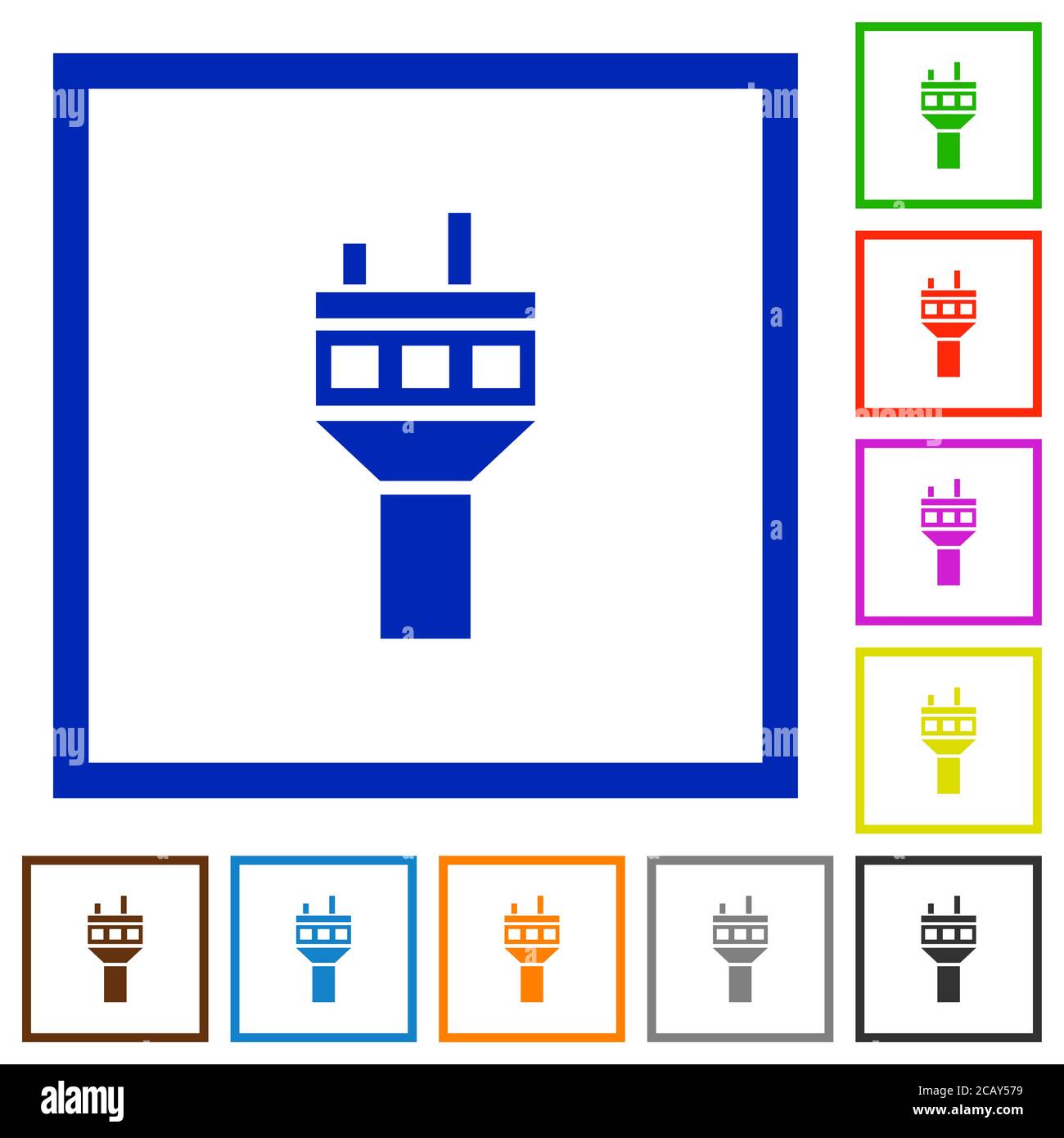 Air control tower flat color icons in square frames on white background ...