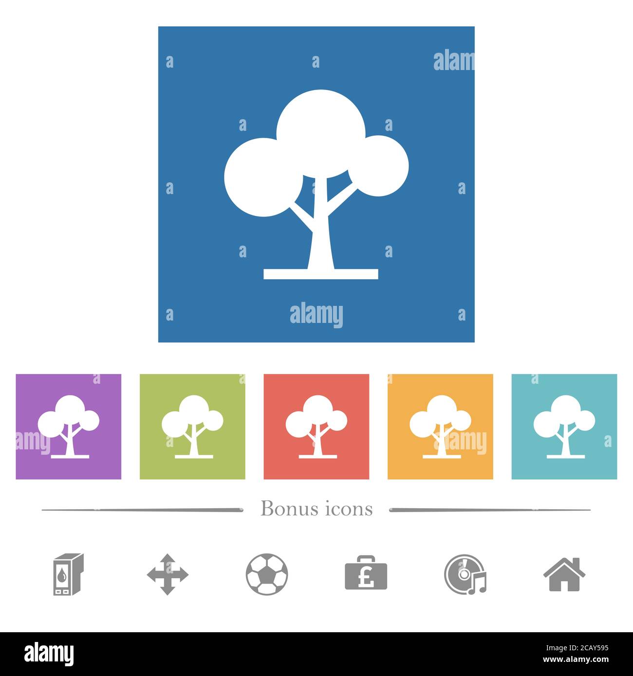 Leafy tree flat white icons in square backgrounds. 6 bonus icons ...