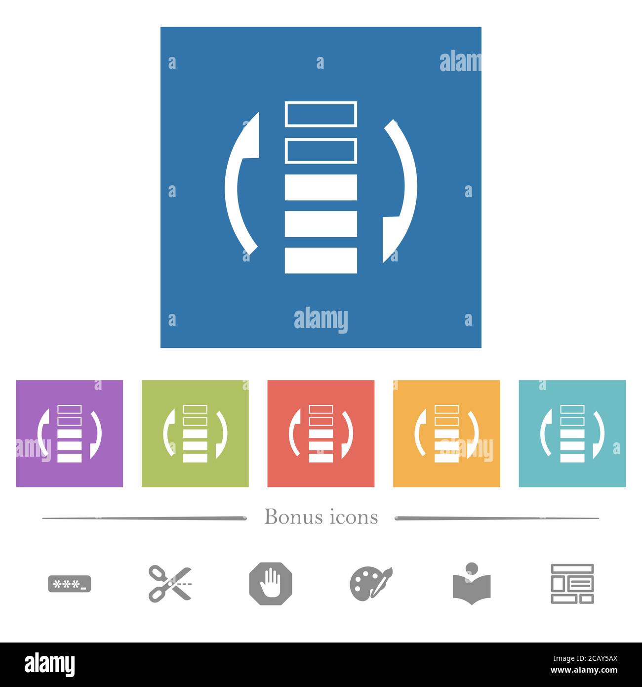 Refresh rate flat white icons in square backgrounds. 6 bonus icons ...