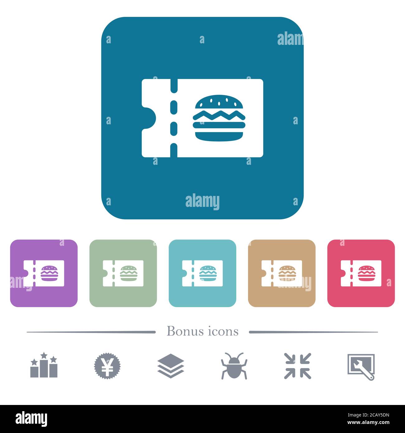 Fast food restaurant discount coupon white flat icons on color rounded ...