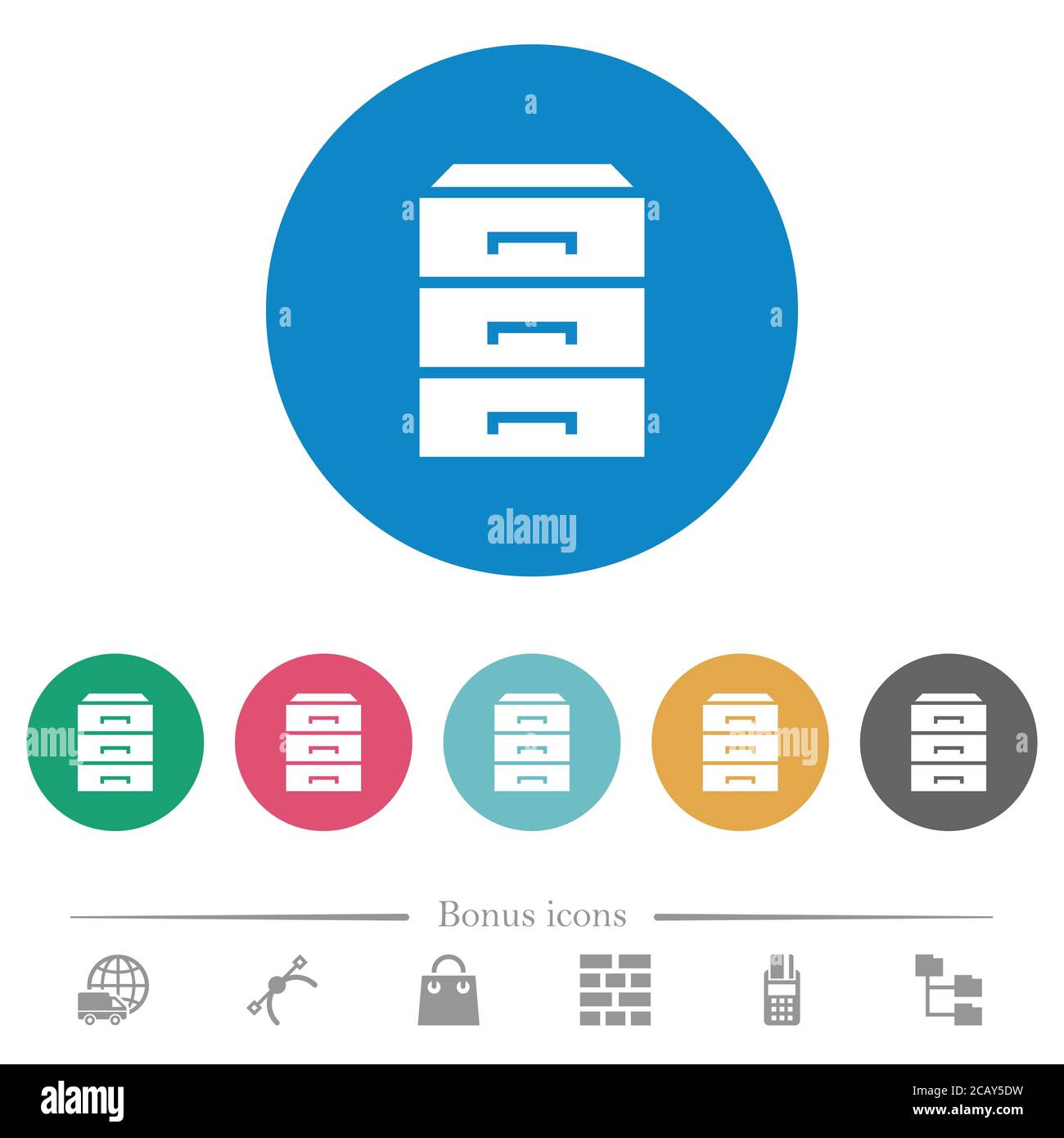 Categorize flat white icons on round color backgrounds. 6 bonus icons ...
