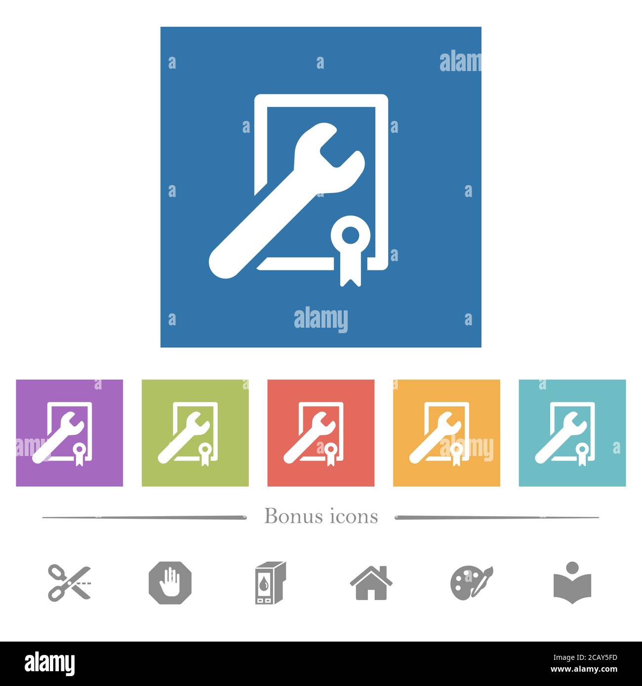 Award winning services flat white icons in square backgrounds. 6 bonus ...