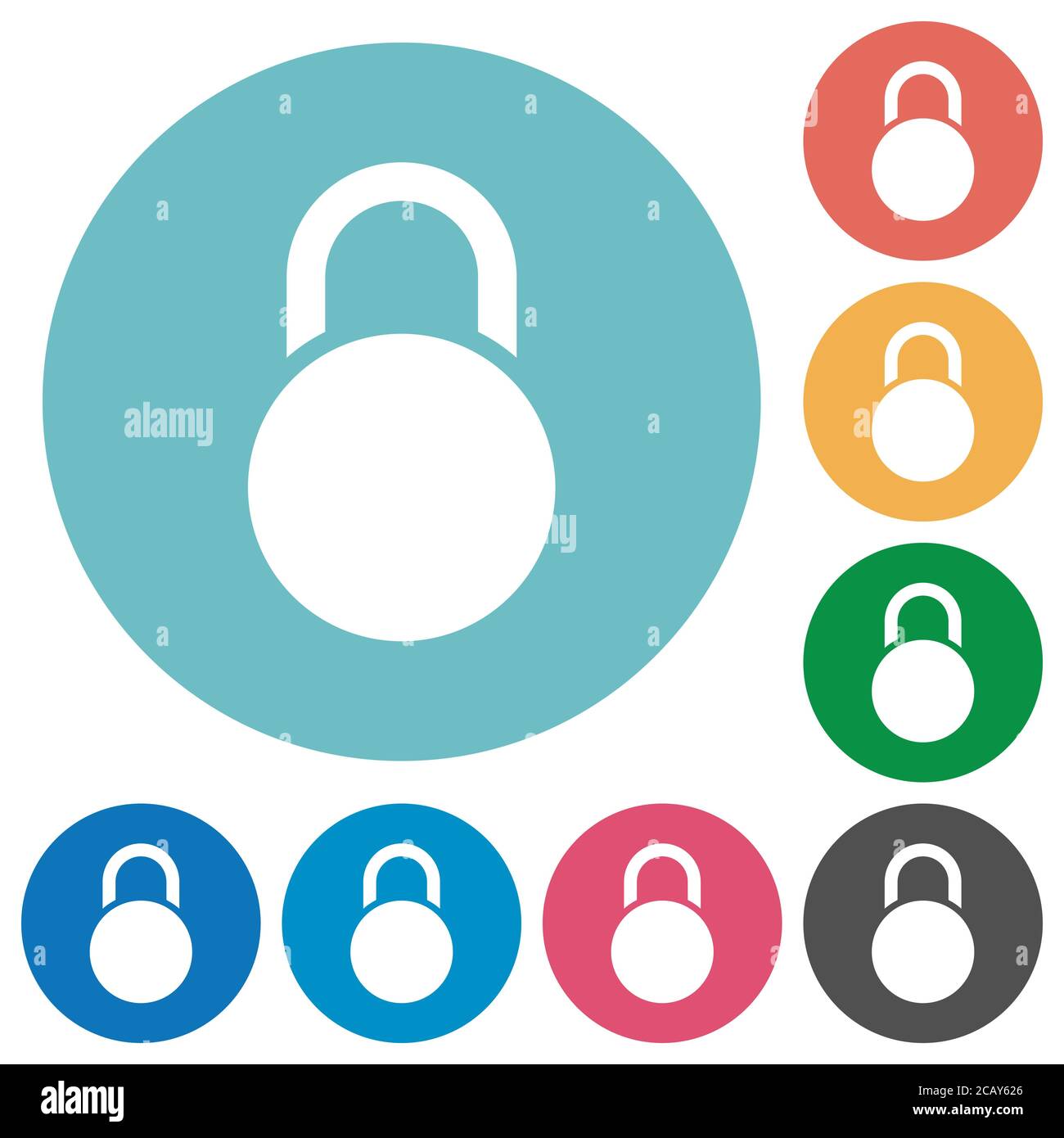 Locked round padlock flat white icons on round color backgrounds Stock ...