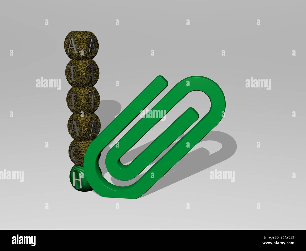 ATTACH 3D icon and dice letter text. 3D illustration. background and ...
