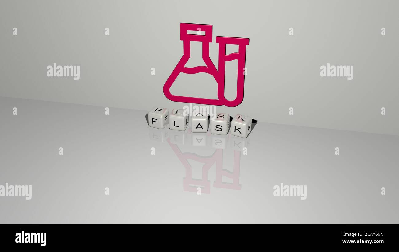 flask text of cubic dice letters on the floor and 3D icon on the wall ...
