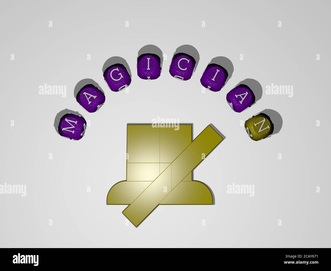 magician icon surrounded by the text of individual letters. 3D ...