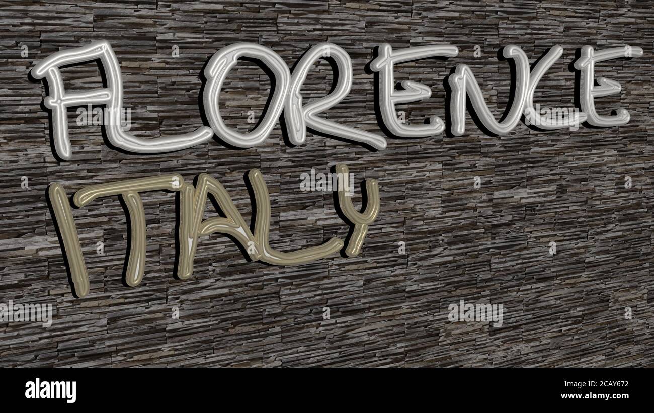 florence italy text on textured wall. 3D illustration. architecture and ...