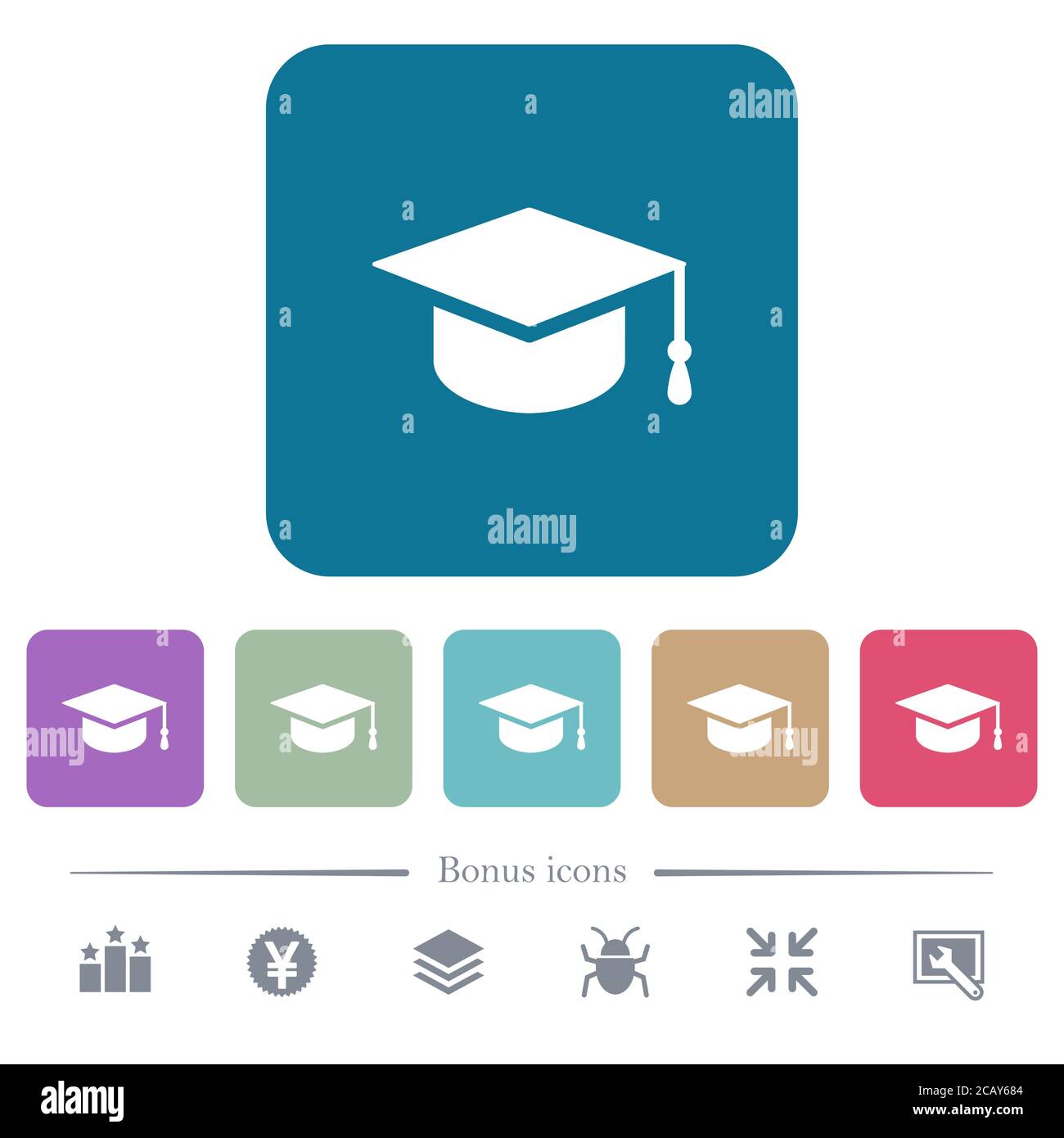 Graduation cap white flat icons on color rounded square backgrounds. 6 ...