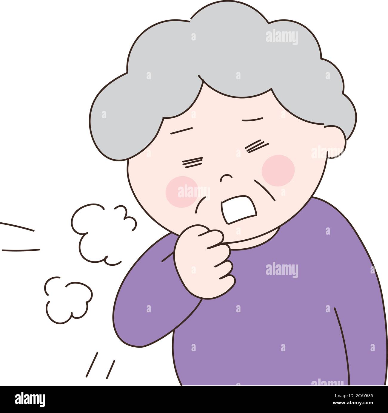Elderly woman having a terrible cough. Vector illustration isolated on ...