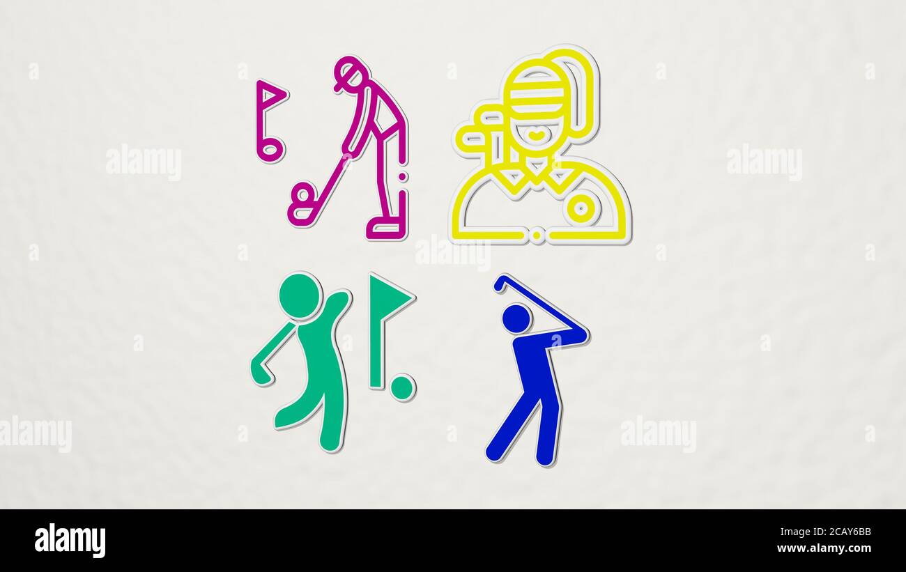GOLF PLAYER colorful set of icons. 3D illustration Stock Photo - Alamy