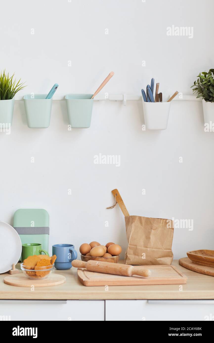 Vertical background image of minimal kitchen interior with baking ...