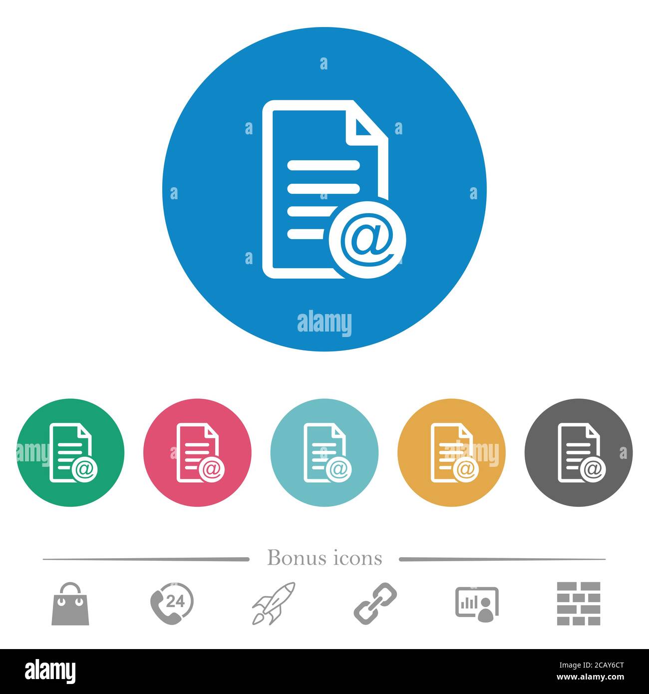 Send document as email flat white icons on round color backgrounds. 6 ...