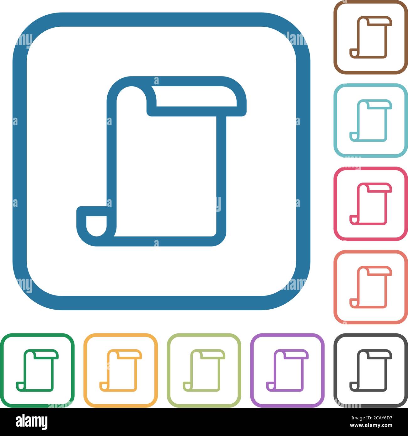 Blank paper scroll simple icons in color rounded square frames on white background Stock Vector ...