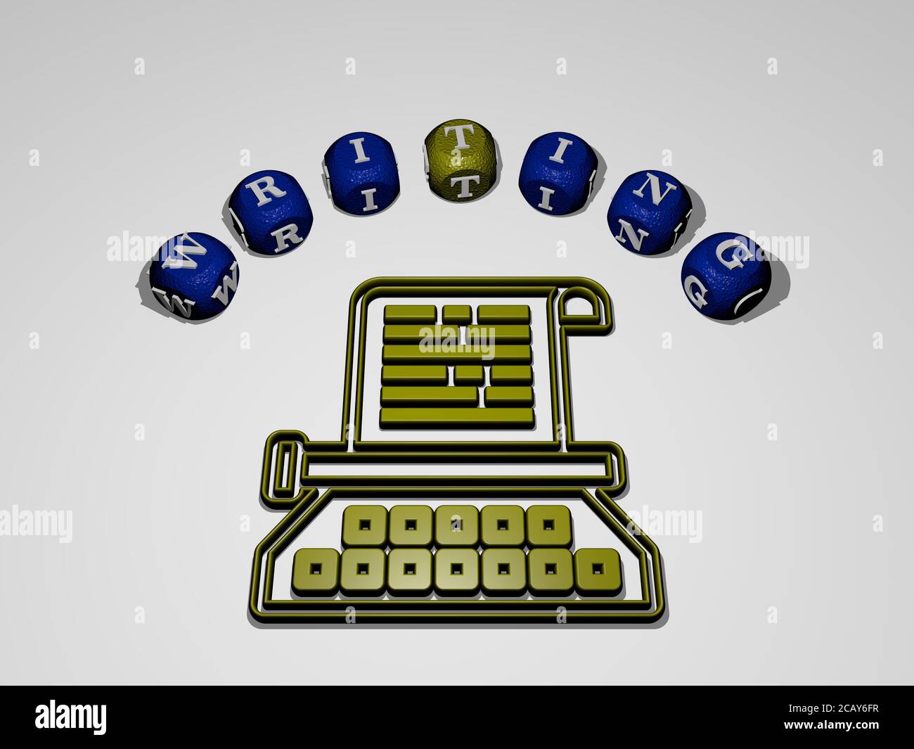 WRITING icon surrounded by the text of individual letters. 3D ...