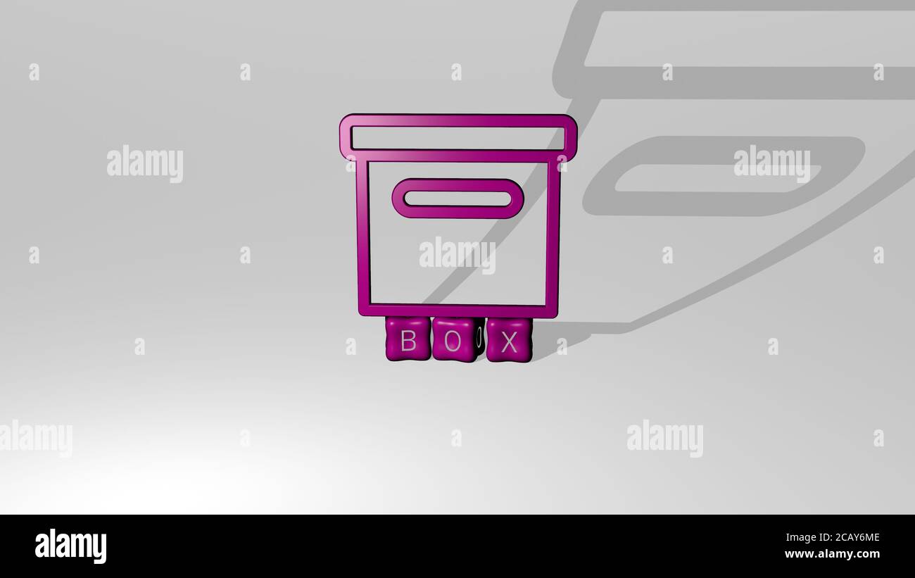 BOX 3D icon object on text of cubic letters. 3D illustration ...