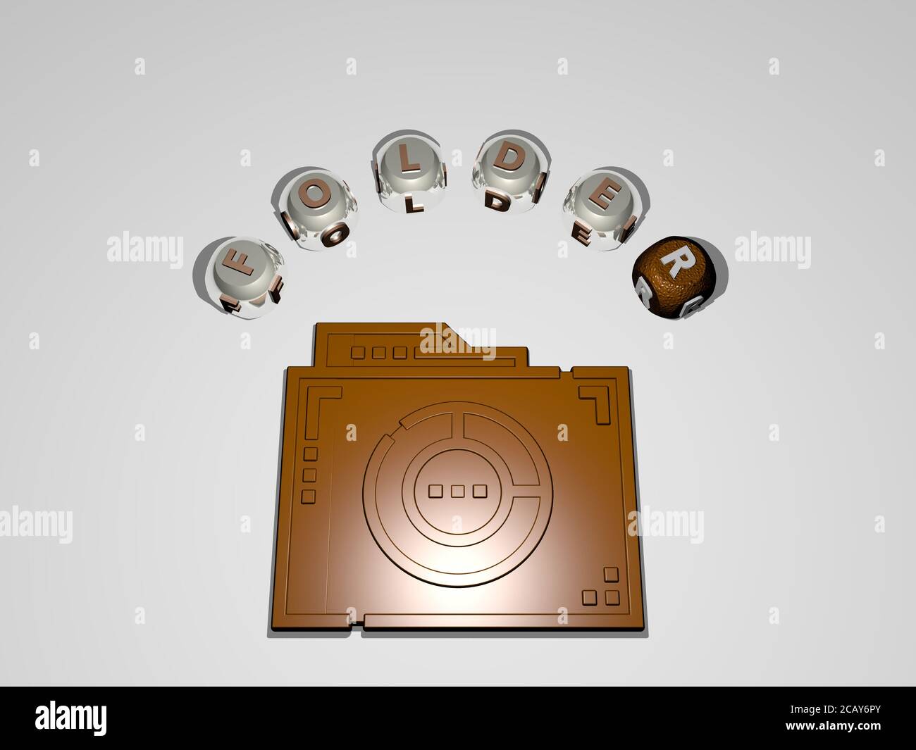 folder circular text of separate letters around the 3D icon. 3D ...