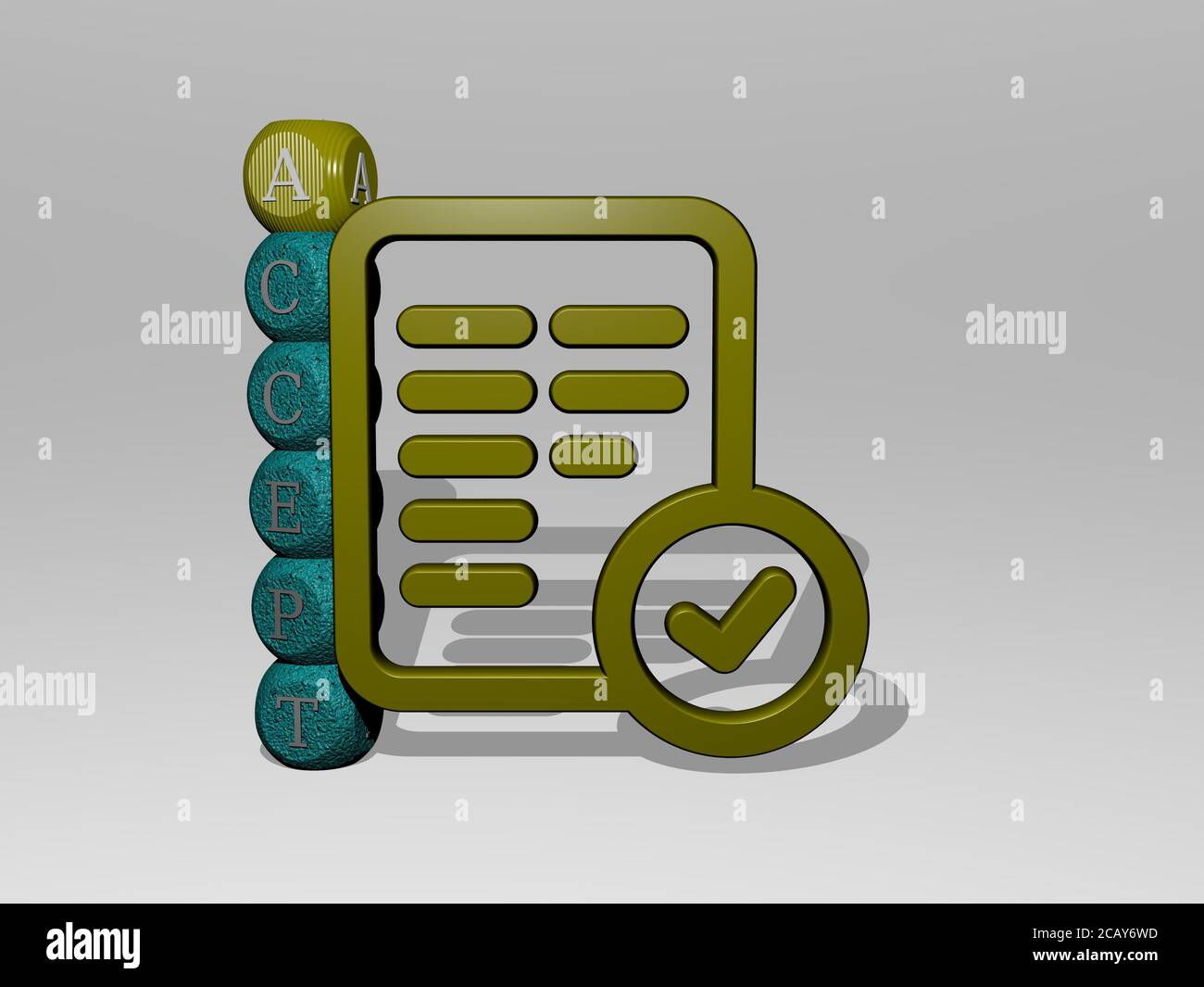 ACCEPT 3D icon and dice letter text. 3D illustration. check and ...