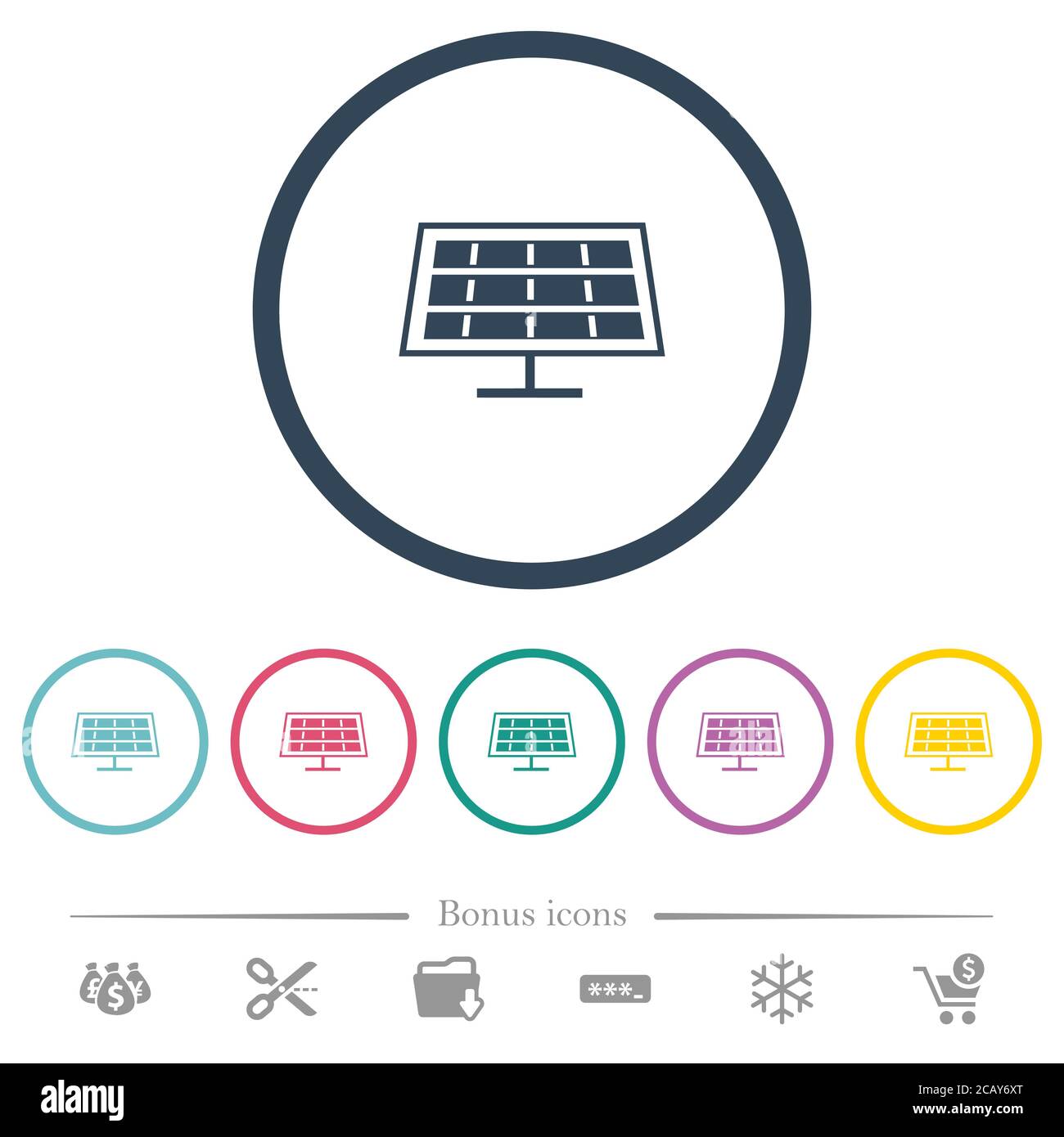 Solar panel flat color icons in round outlines. 6 bonus icons included ...