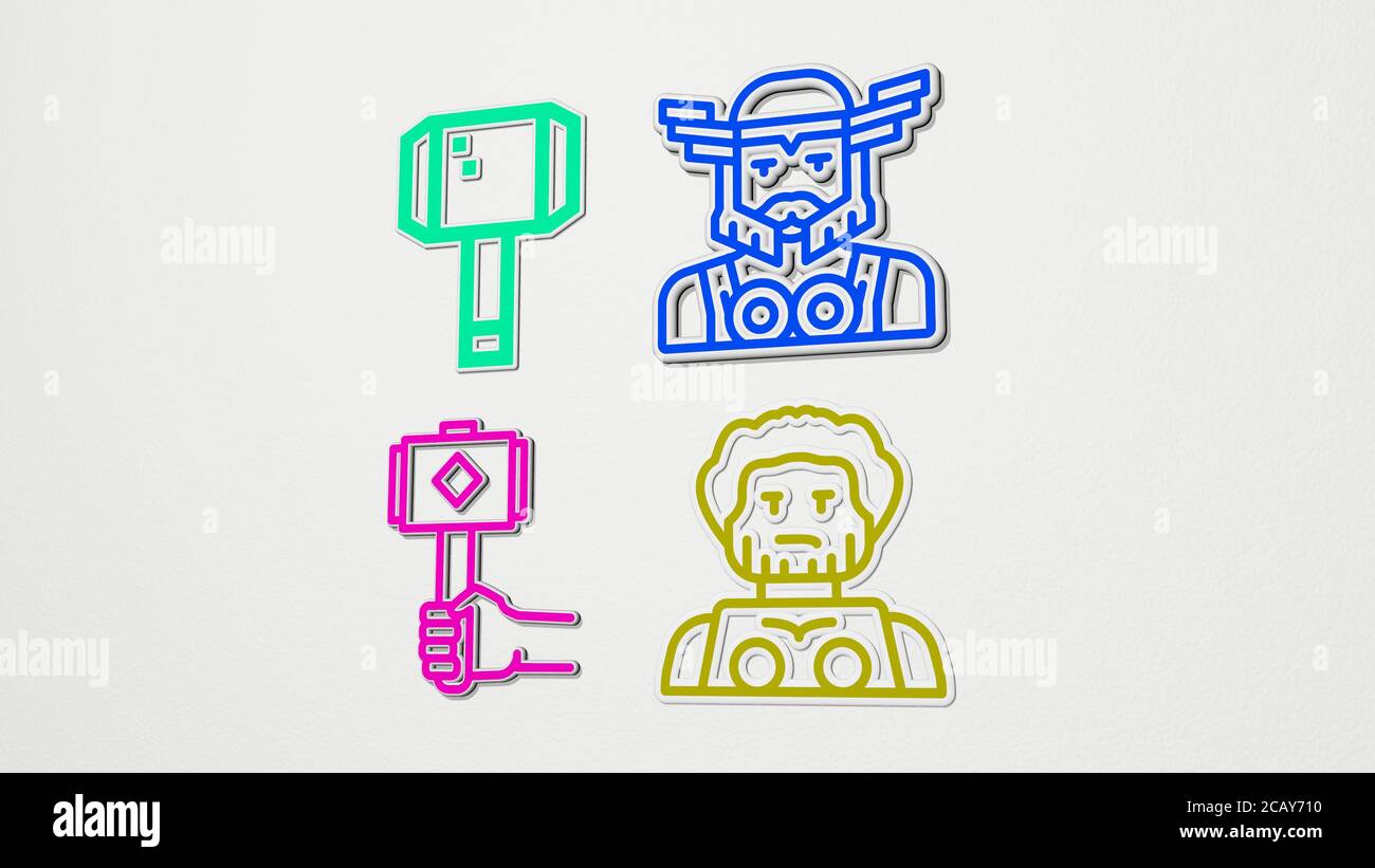 THOR colorful set of icons. 3D illustration Stock Photo - Alamy
