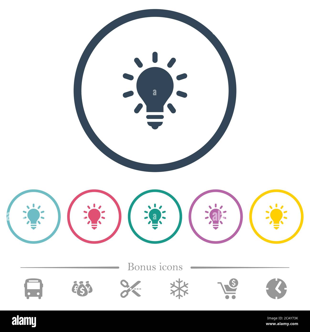 Lighting bulb flat color icons in round outlines. 6 bonus icons ...