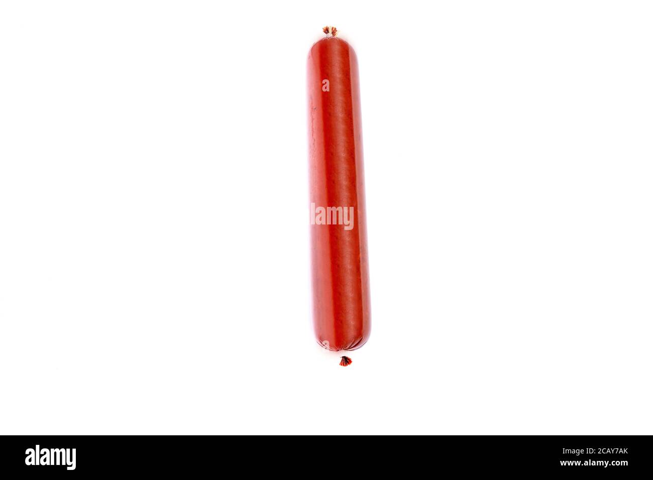Raw sausage in polyethylene shell isolated on white background Stock ...