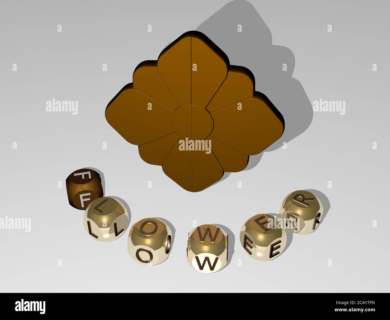 FLOWER round text of cubic letters around 3D icon. 3D illustration ...