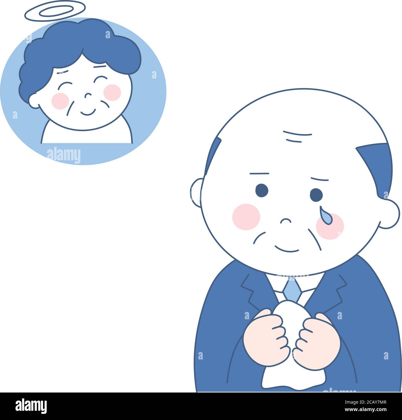 Elderly man wearing a mourning suit reminiscing about his late wife ...