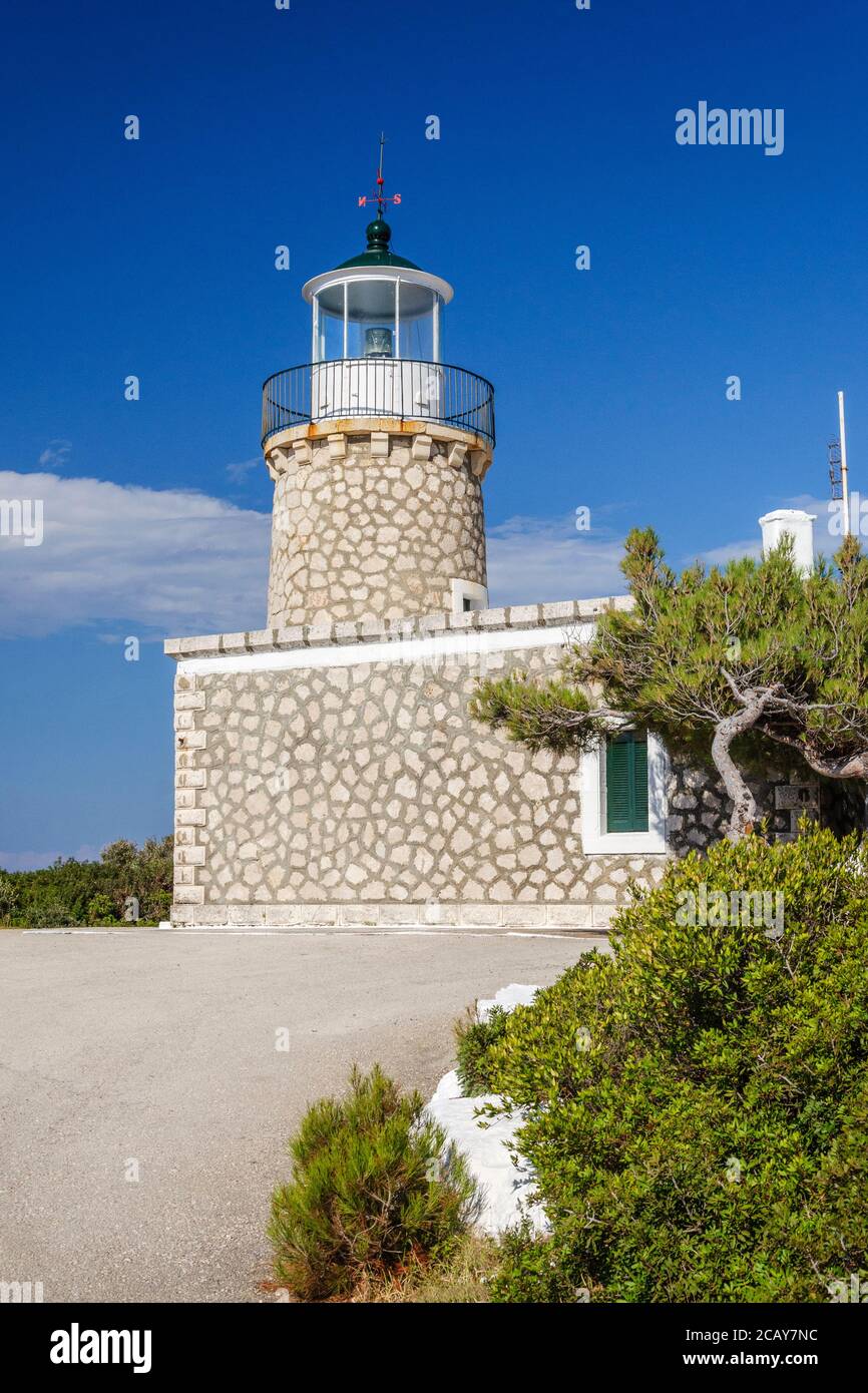 Skinari lighthouse on the north of Zakynthos island on Ionian Sea ...