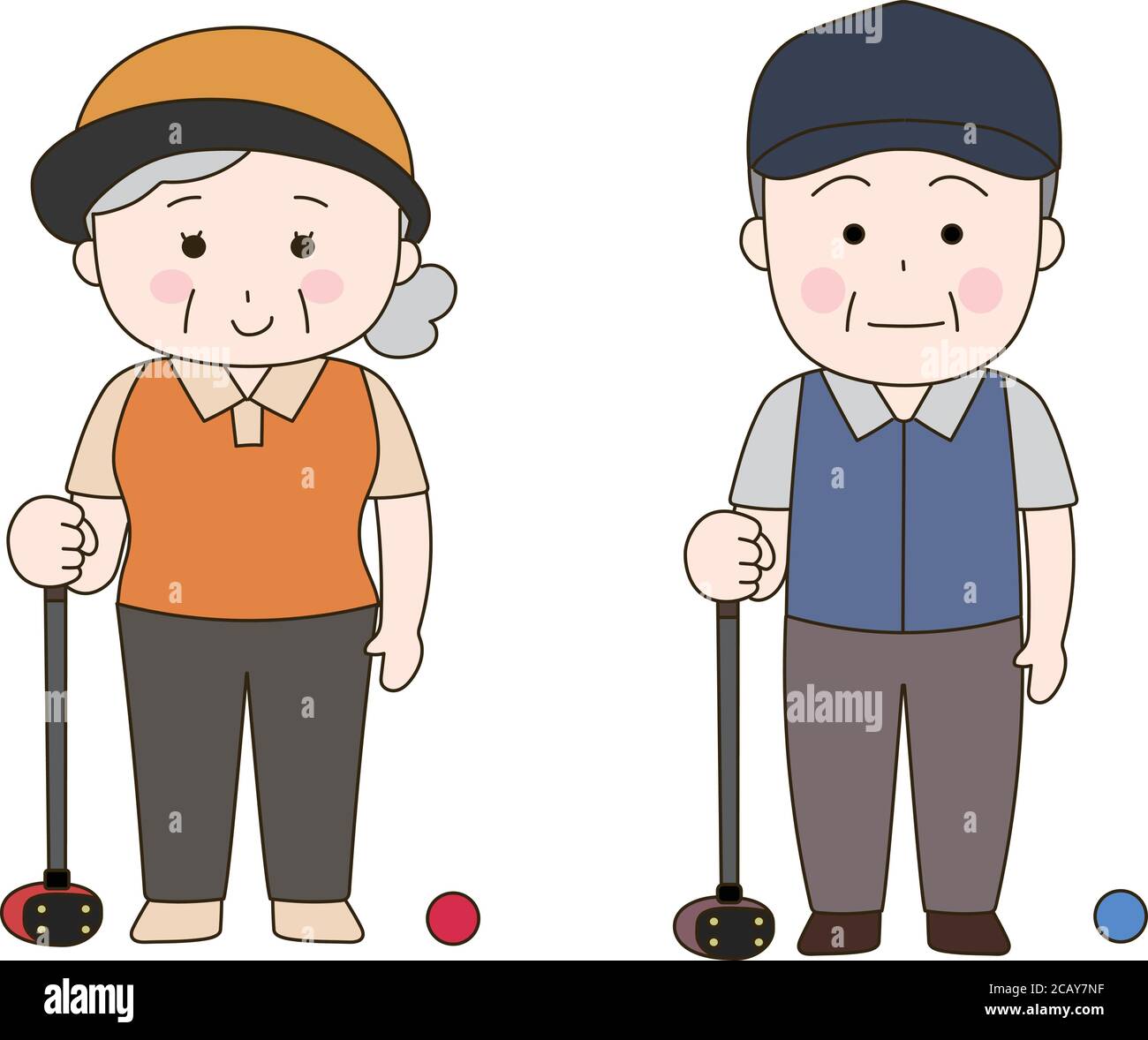 Japanese people playing park golf. Vector illustration isolated on ...