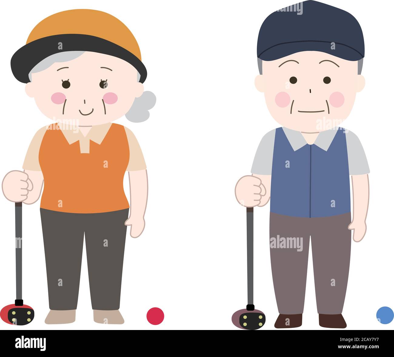 Japanese people playing park golf. Isolated on white background without ...