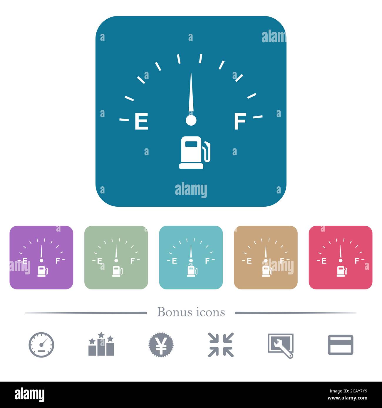 Fuel indicator white flat icons on color rounded square backgrounds. 6 ...