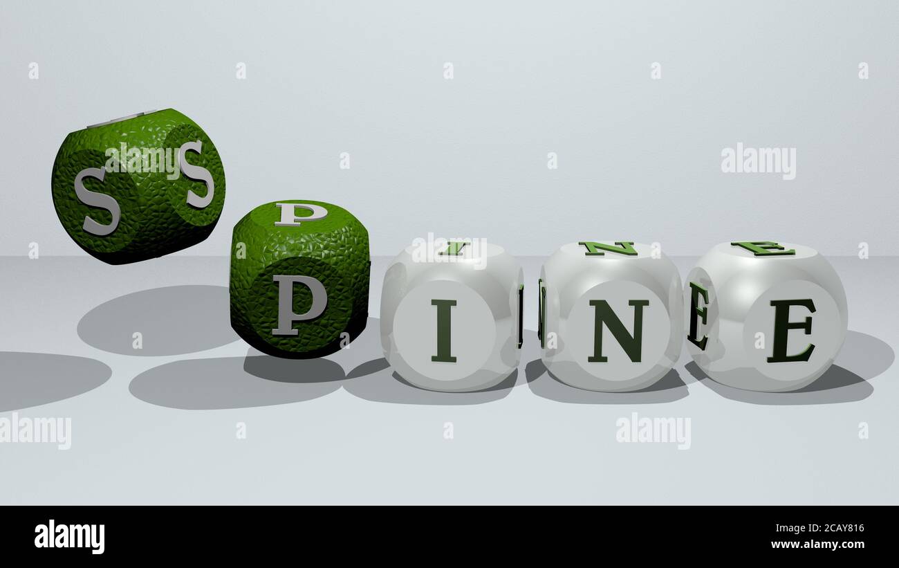 SPINE dancing cubic letters. 3D illustration. back and body Stock Photo ...