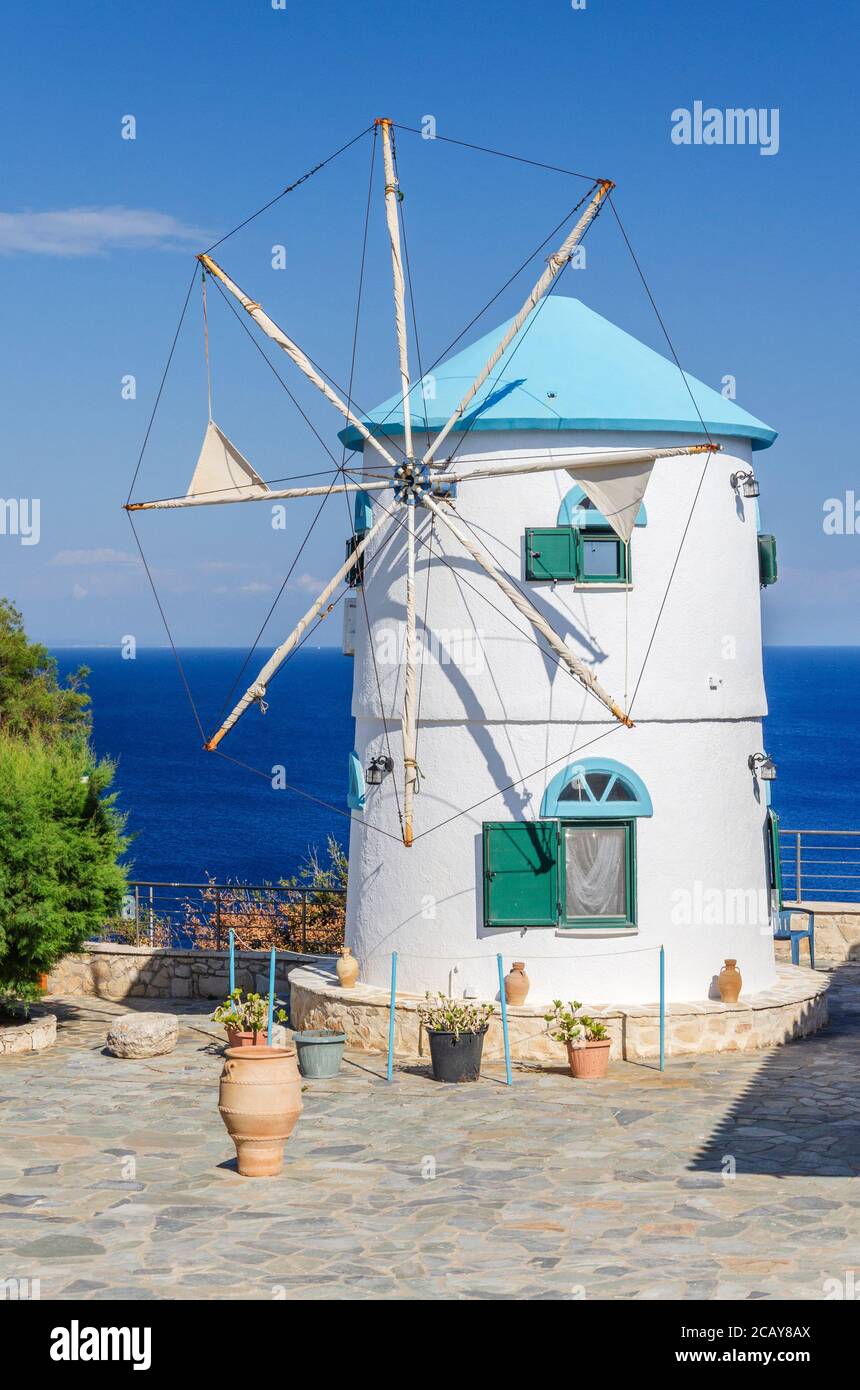 Traditional greek windmill on Zakynthos island on Ionian Sea, Greece ...
