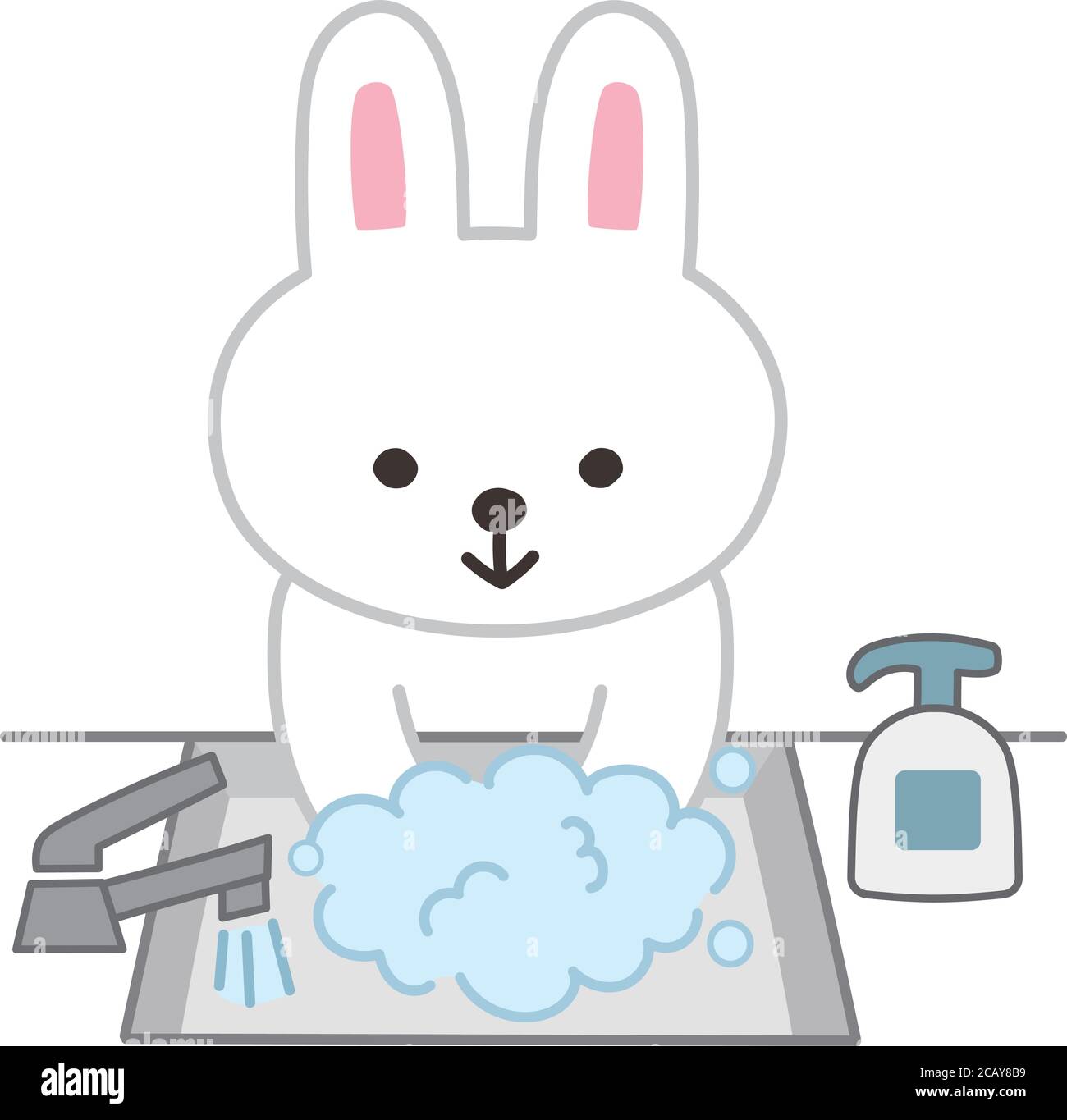 Rabbit hands using wash hand sanitizer. Isolated on white background ...