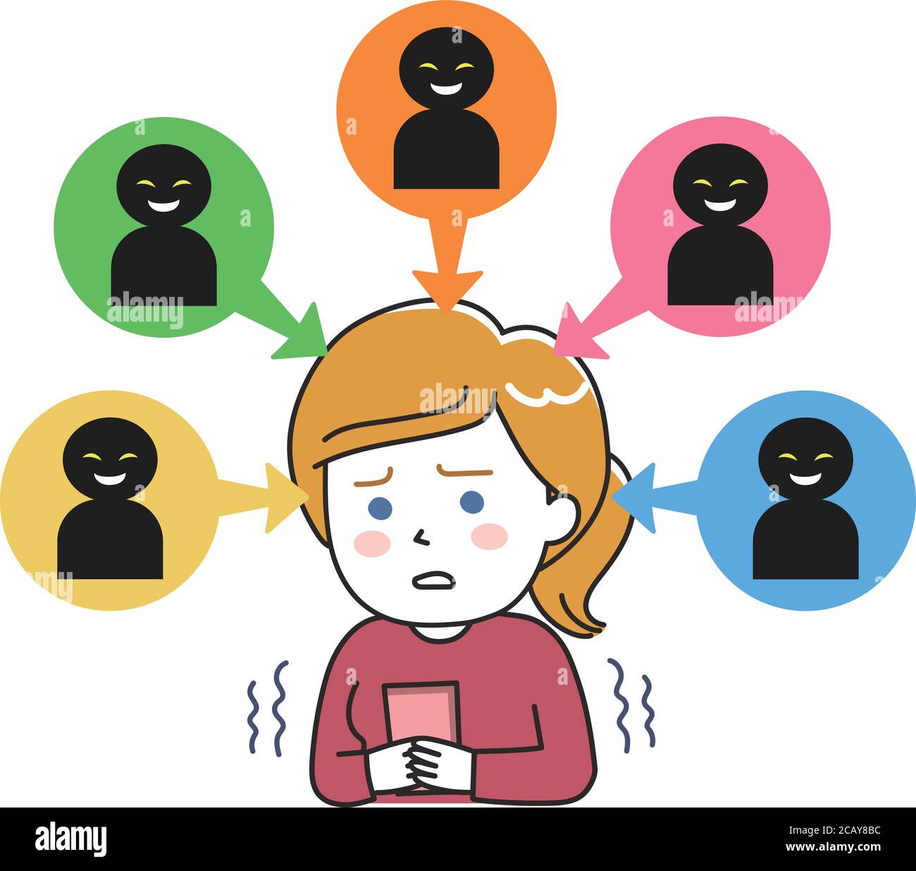 Woman has a lot of problems with online slander. Vector illustration ...