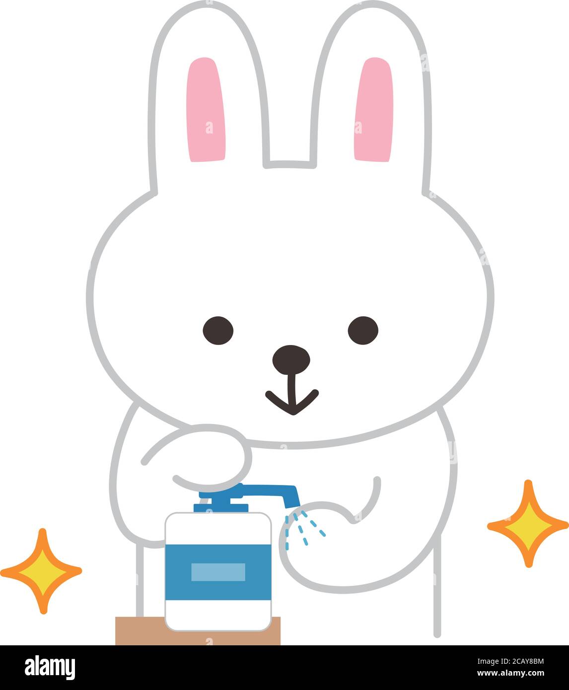 Rabbit washing hands with sanitizer. Vector illustration isolated on ...