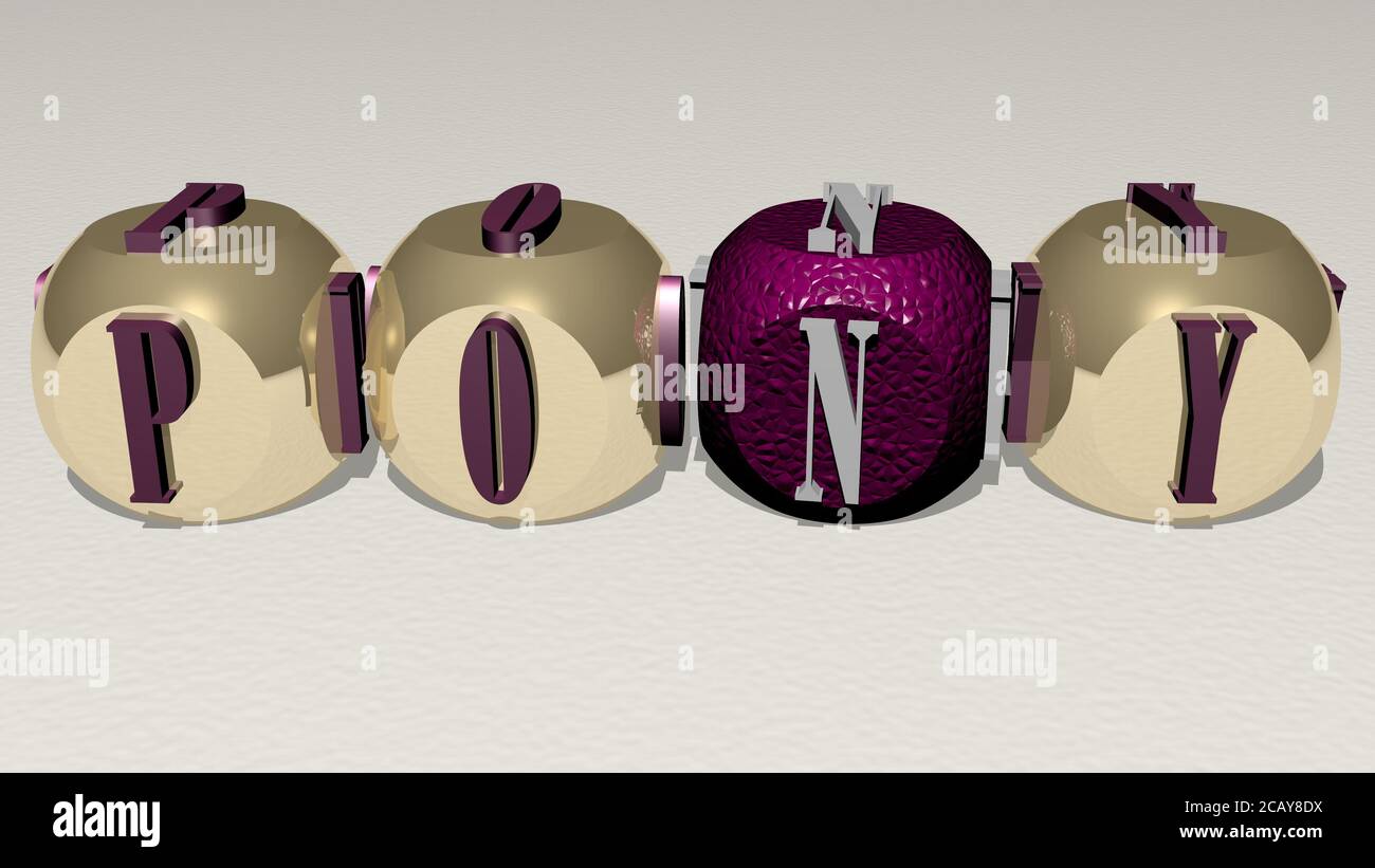 pony text by cubic dice letters. 3D illustration. horse and animal ...