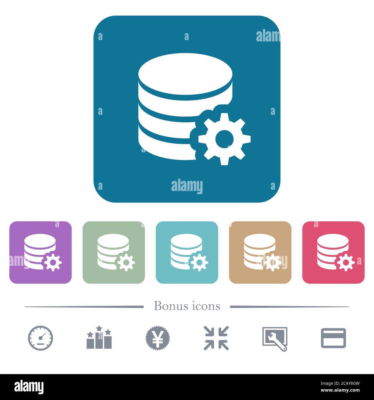 Database configuration white flat icons on color rounded square ...