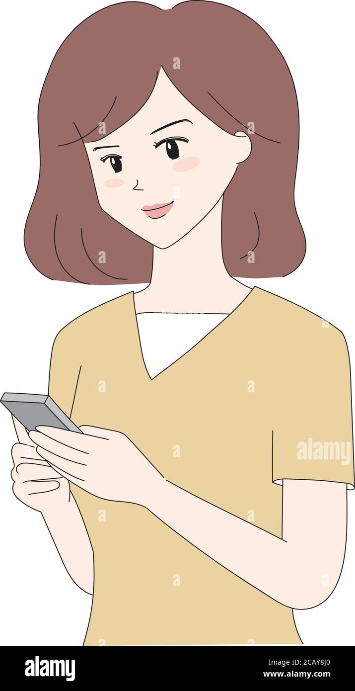 Woman texting on the smart phone or tablet computer. Vector ...