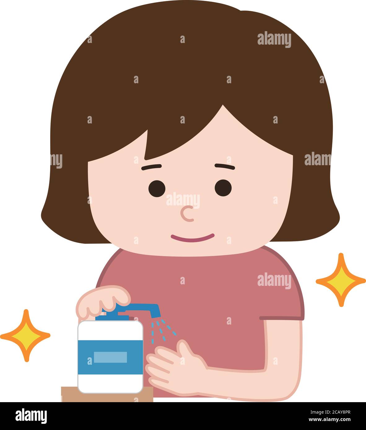Girl washing hands with sanitizer. Vector illustration isolated on ...