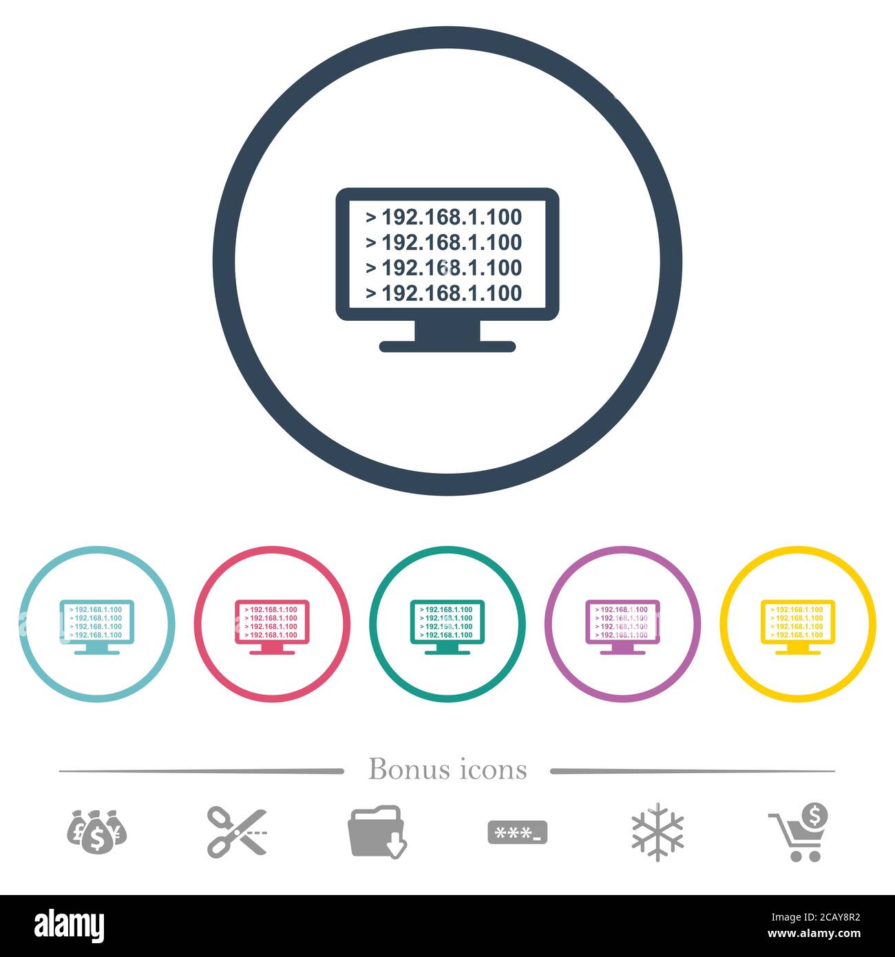 Ping remote computer flat color icons in round outlines. 6 bonus icons ...