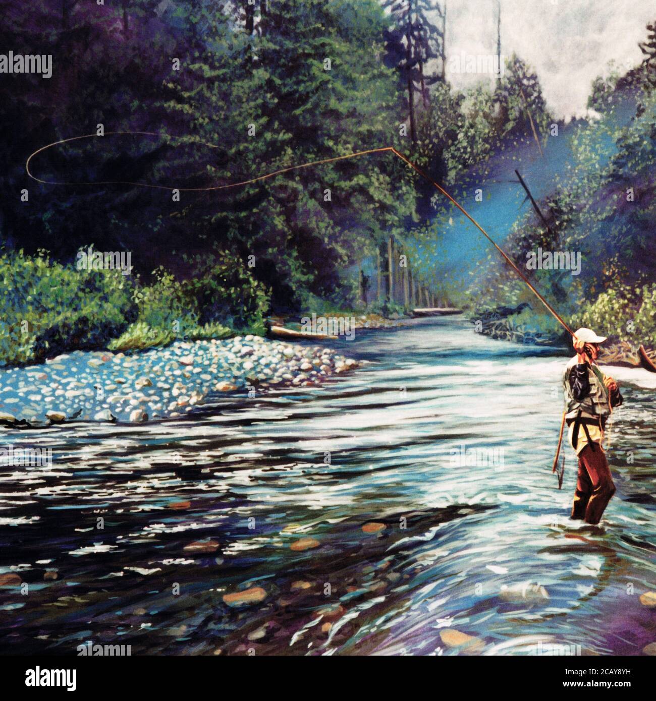 man fly-fishing on a river Stock Photo - Alamy