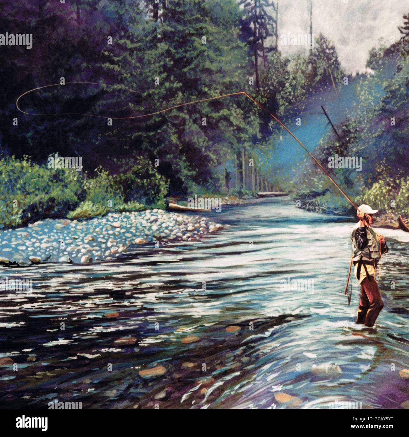 Silhouette of a man fly fishing hi-res stock photography and images - Alamy