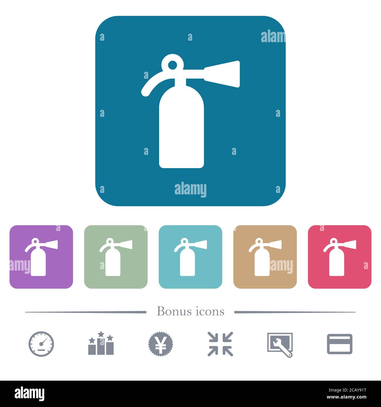 Fire extinguisher white flat icons on color rounded square backgrounds. 6 bonus icons included ...