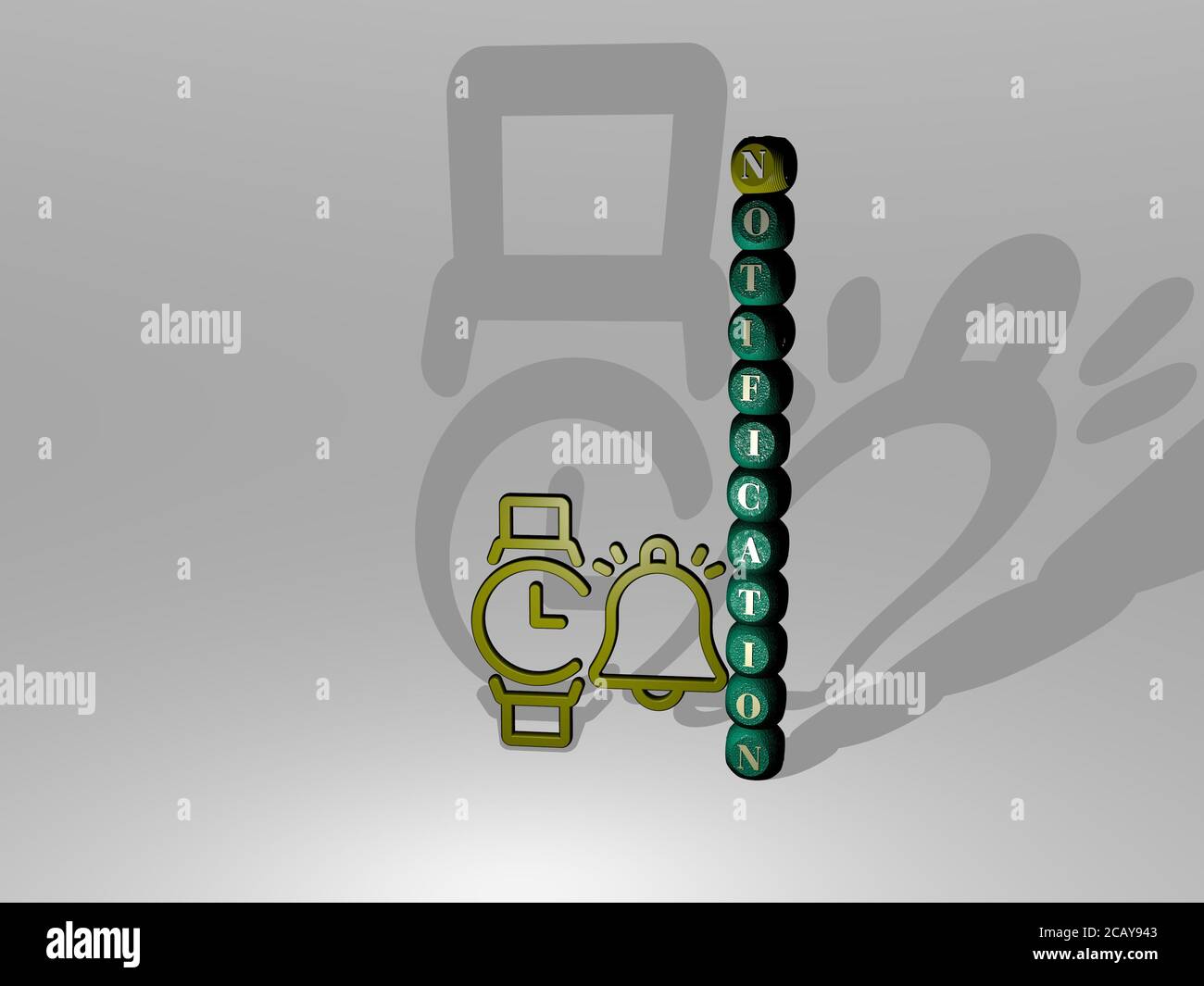 NOTIFICATION text beside the 3D icon. 3D illustration. concept and ...