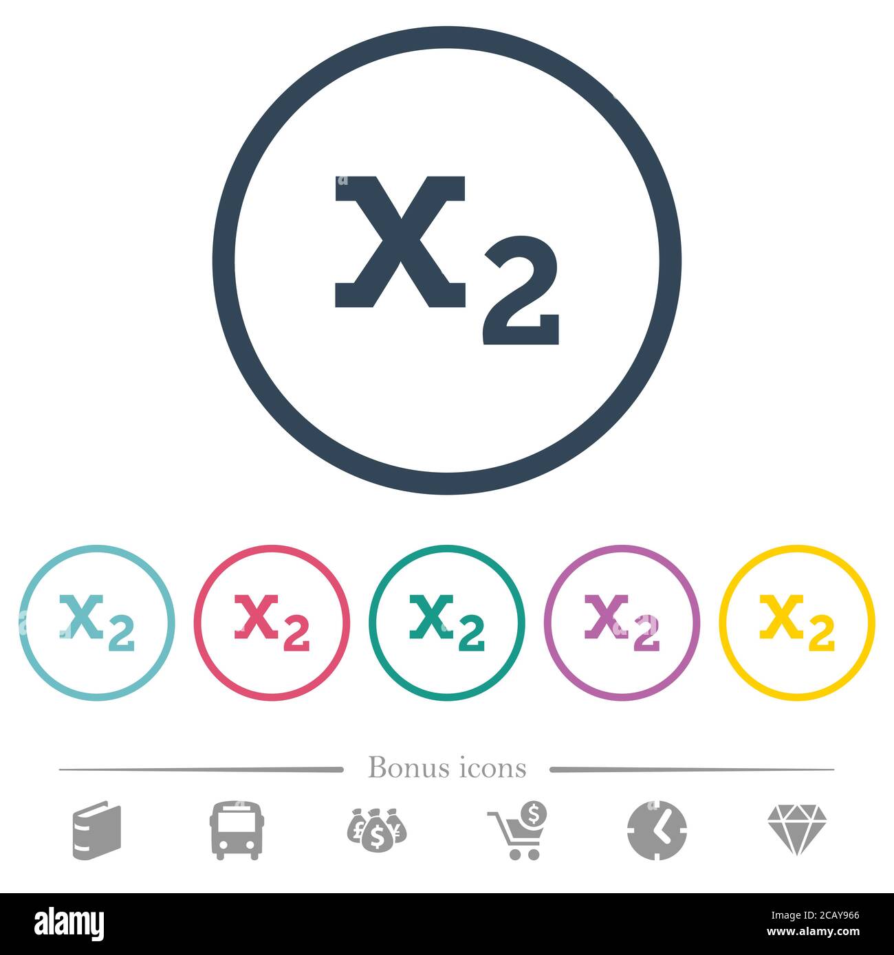 Subscript flat color icons in round outlines. 6 bonus icons included ...