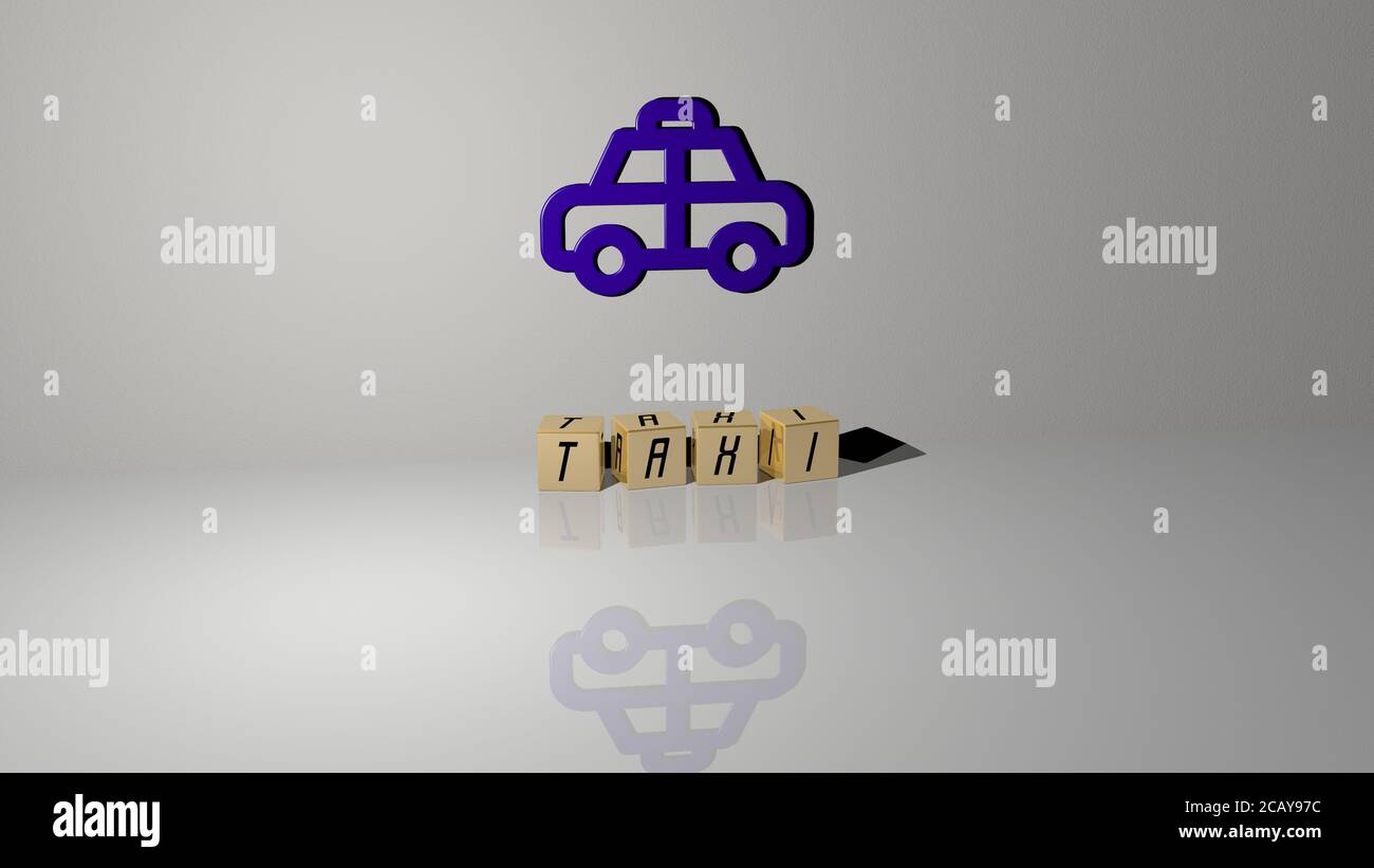 TAXI text of cubic dice letters on the floor and 3D icon on the wall ...