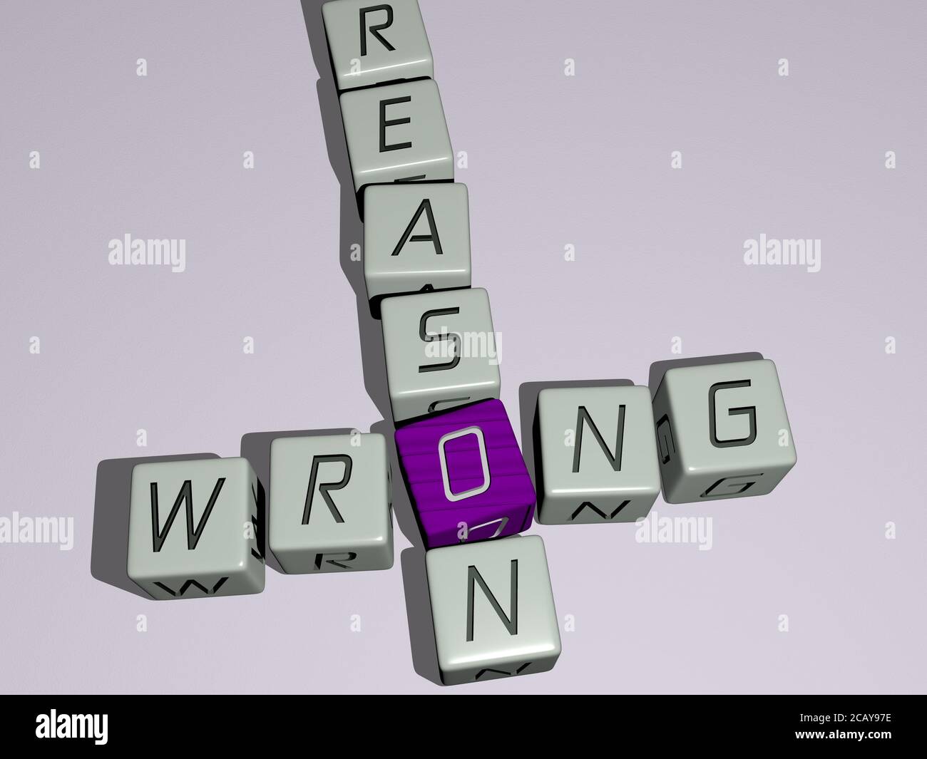 WRONG REASON crossword by cubic dice letters. 3D illustration ...