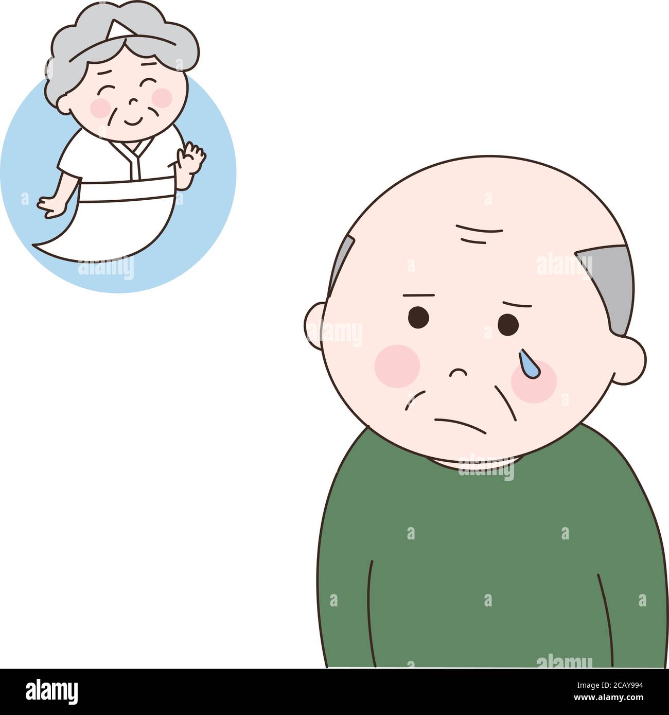 Elderly man reminiscing about his late wife. Vector illustration ...