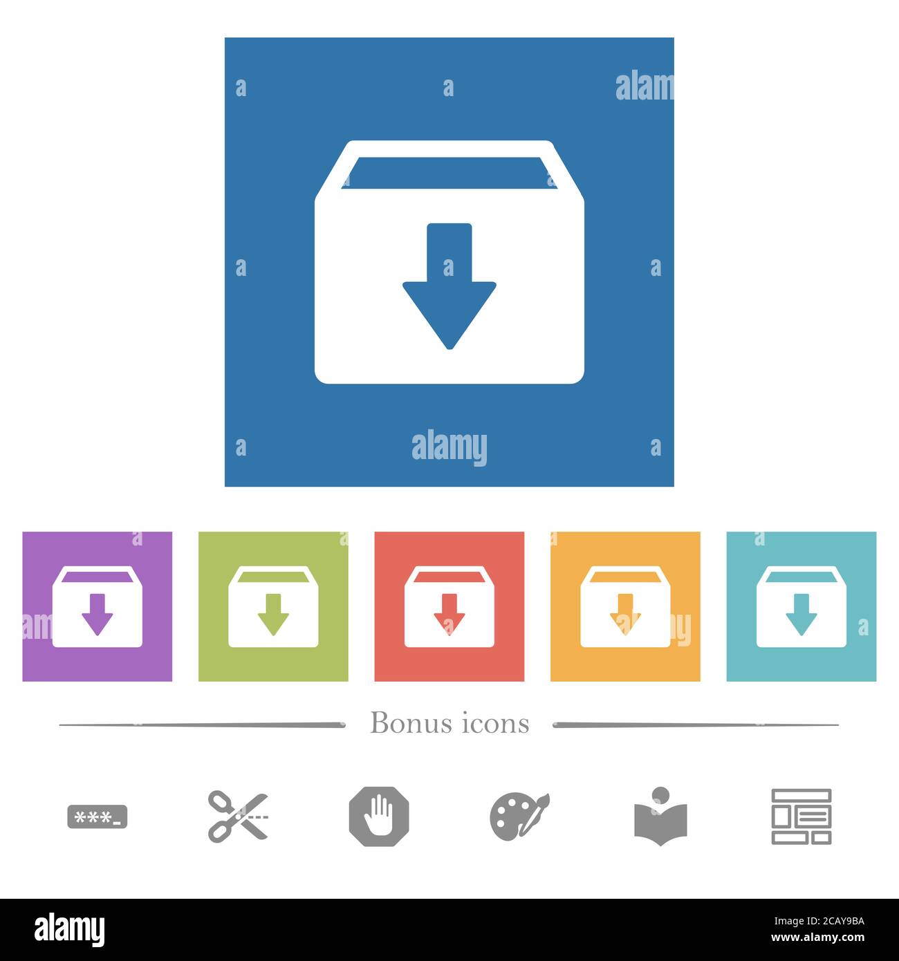 Archive flat white icons in square backgrounds. 6 bonus icons included ...